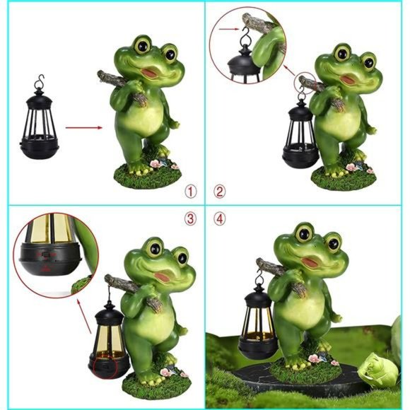 Accents | Frog Garden Decoration With Solar Lantern Resin Solar Frog ...